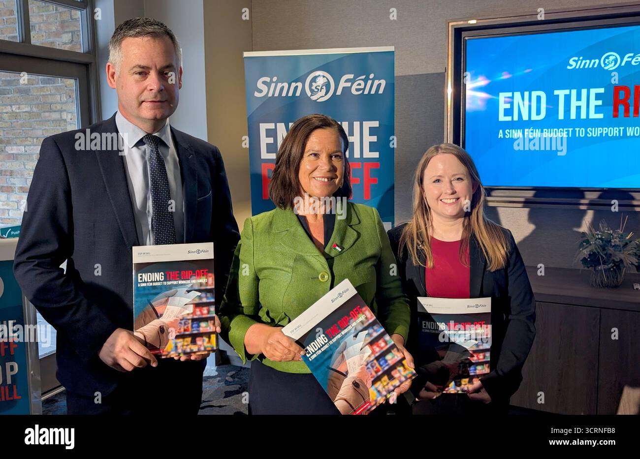Sinn Fein leader Mary Lou McDonald (centre) with party TDs Pearse ...