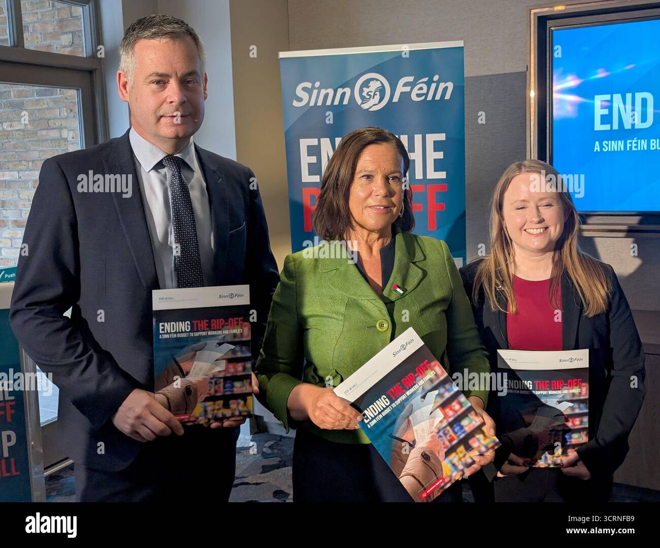 Sinn Fein leader Mary Lou McDonald (centre) with party TDs Pearse ...