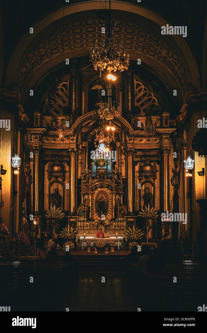 Baroque main altar inside the Church of San Pedro, Lima, Peru Stock ...