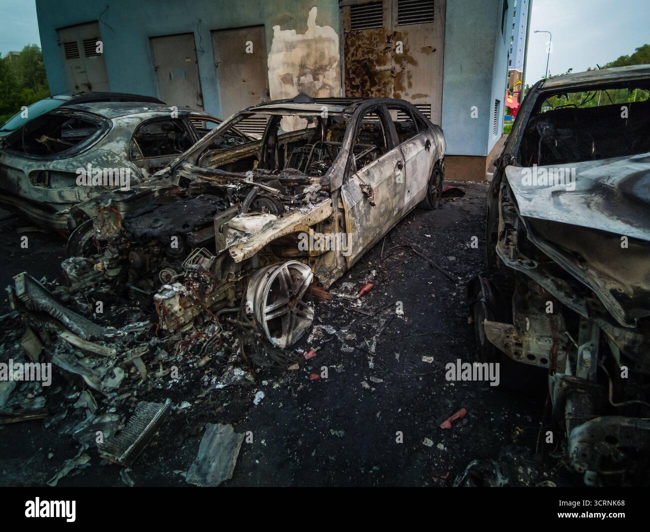 After bombing. Russian army burned cars, dwelling houses and killed ...