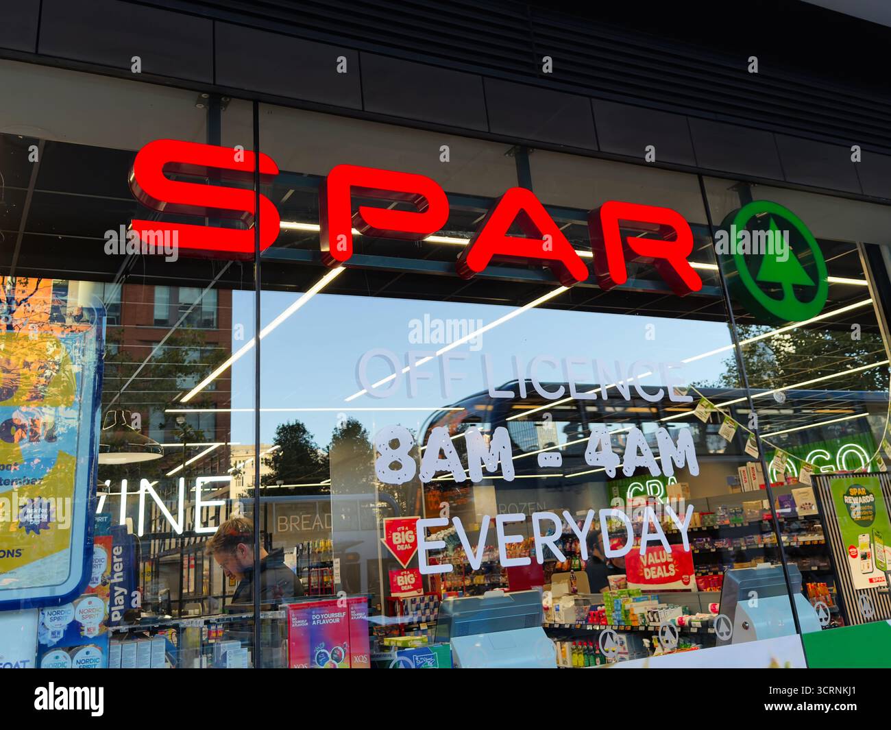Manchester, UK - September 25, 2025: Busy Spar storefront with bold red ...