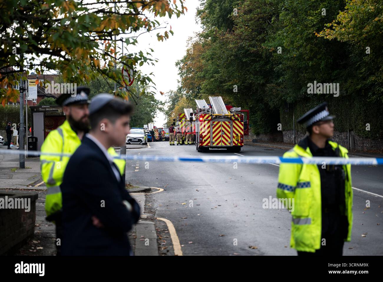 Manchester, UK. 2 October 2025. Emergency services respond to a terror ...
