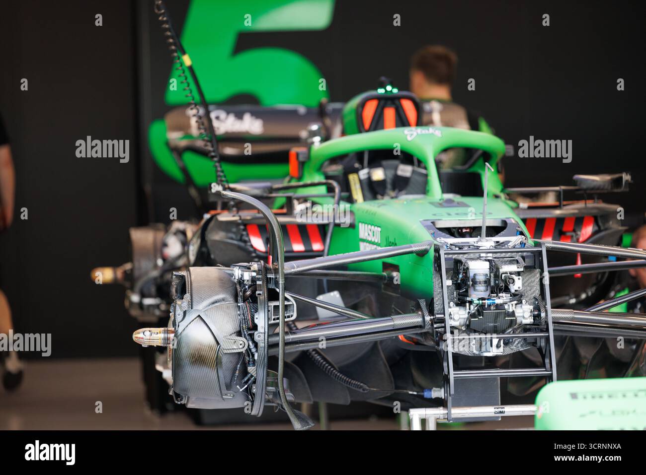 The Stake F1 Team Kick Sauber Ferrari C45 brake setup in the garage ...