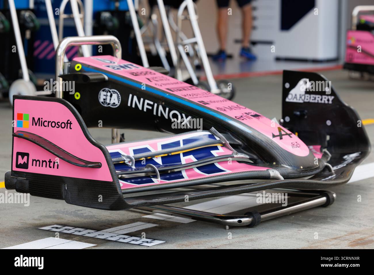 The BWT Alpine Formula One Team A525 Renault front wing in pit lane ...