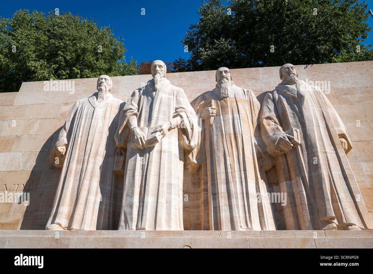 Statues of theologists William Farel, Jean Calvin, Theodore Beza and ...