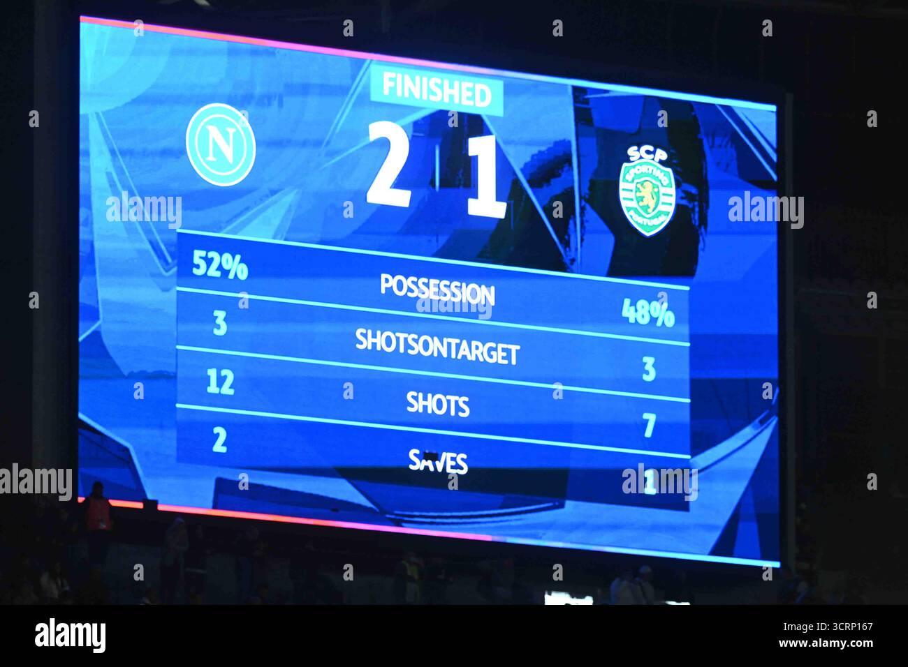 Napoli, Napoli, Italy. 1st Oct, 2025. Final score on led wall during ...