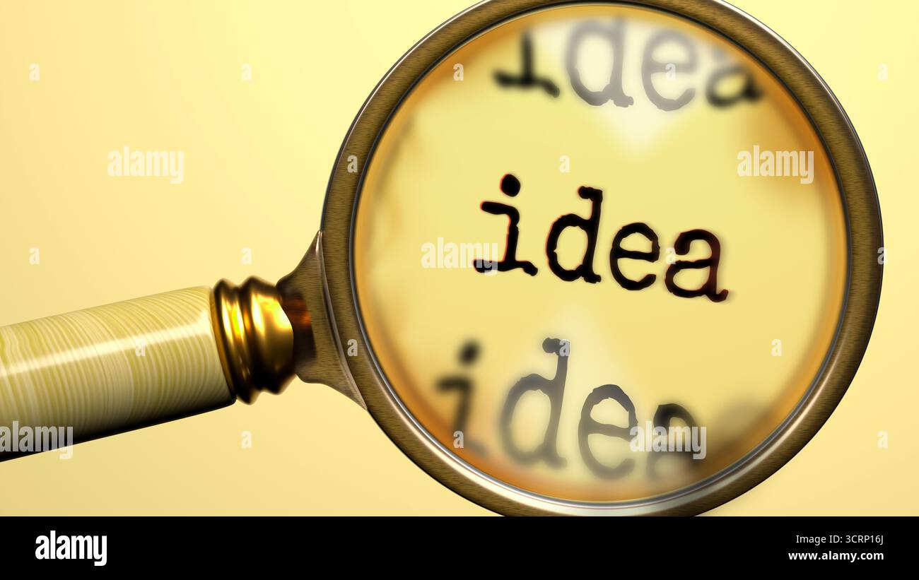 Idea under magnifying glass. Thorough analysis and inspection of idea ...