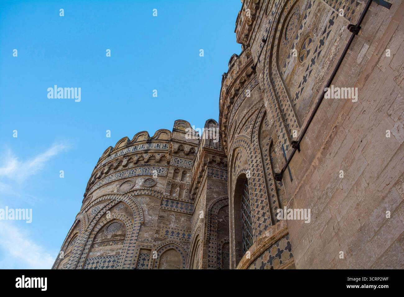 North facade of Palermo Cathedral, Italy. Semicircular apse with ...