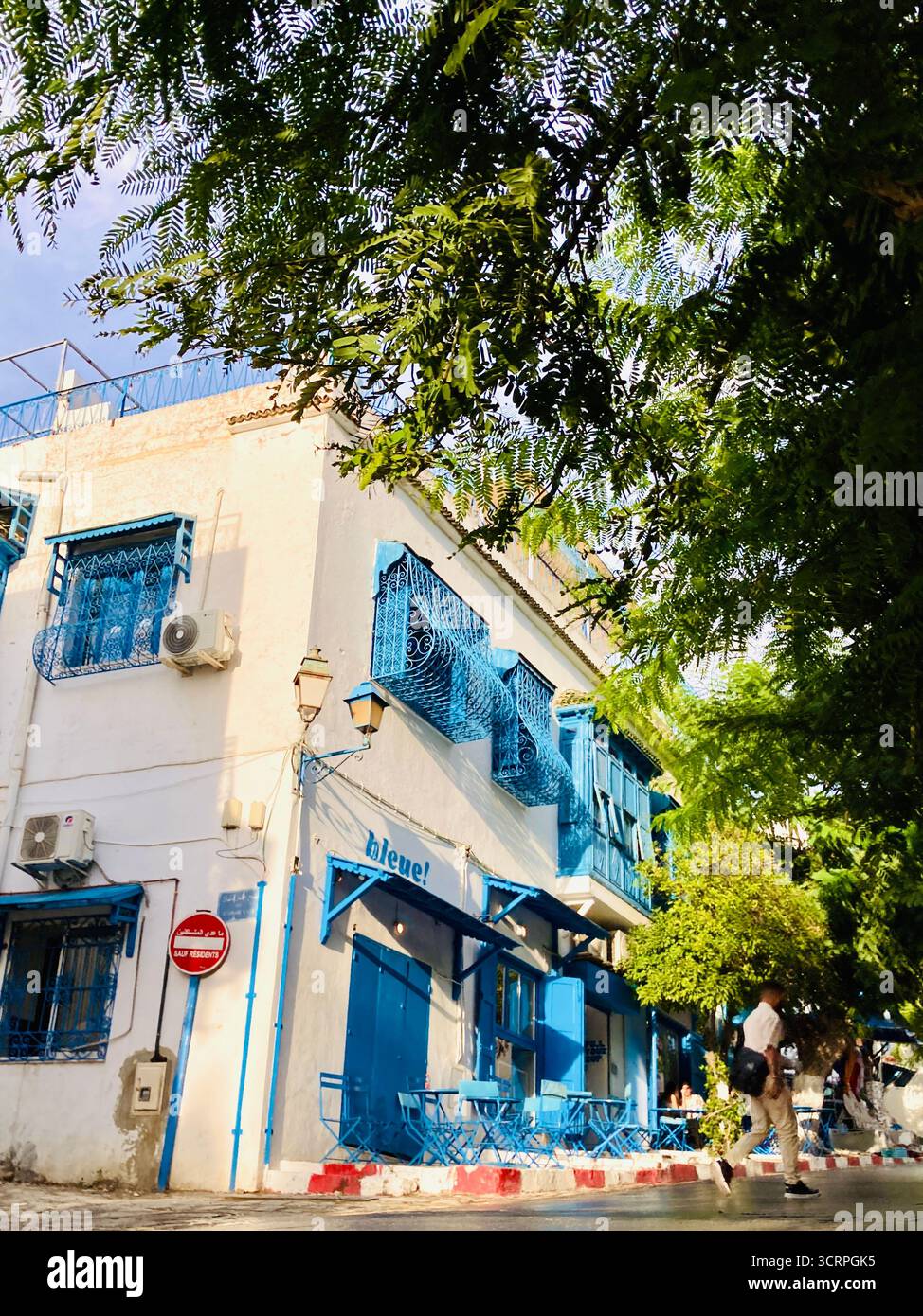 Blue-and-white street scene in Sidi Bou Said, Tunisia—ceramic wall art ...
