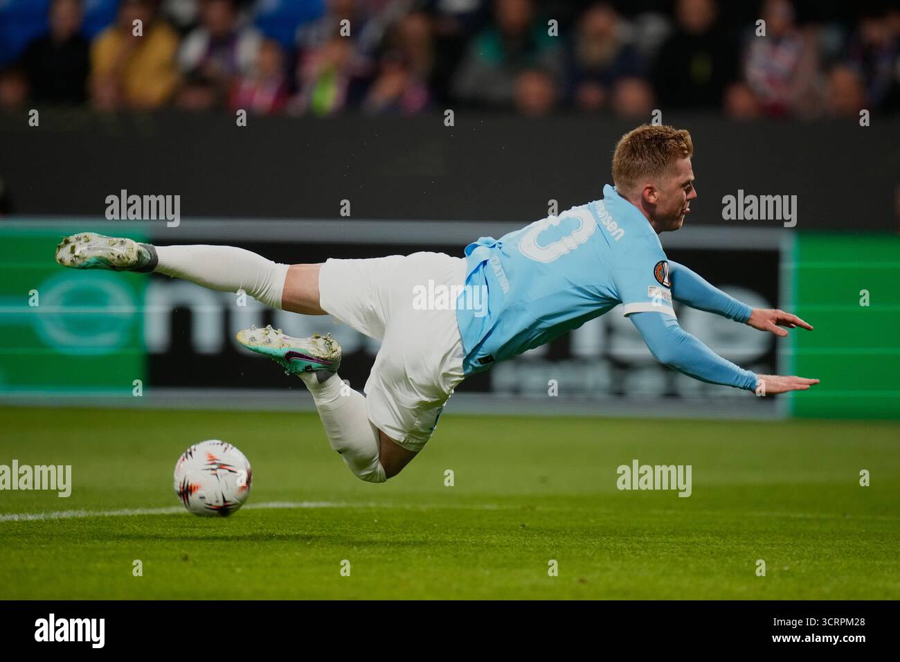 Malmo's Anders Christiansen is stopped by Plzen's goalkeeper Martin ...