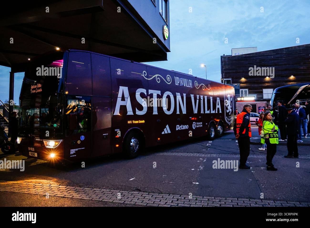 Aston Villa FC team bus arrives during the UEFA Europa League 2025/26 ...