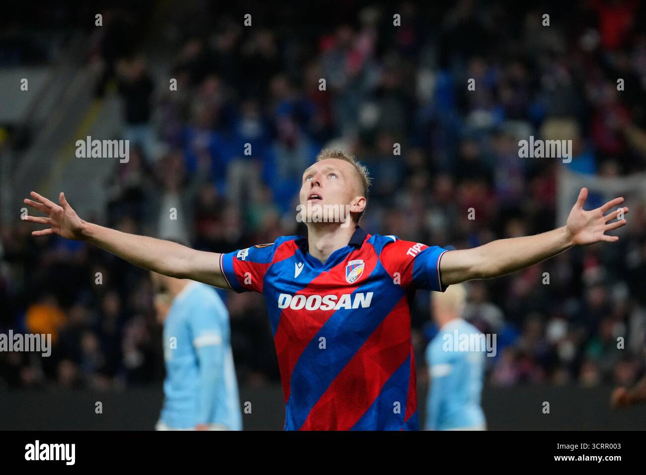 Plzen's Karel Spacil celebrates after scoring his side's third goal ...