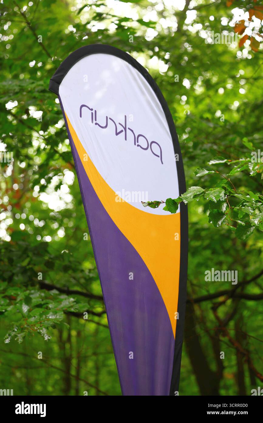 parkrun running Event Banner in Forest Setting Stock Photo - Alamy