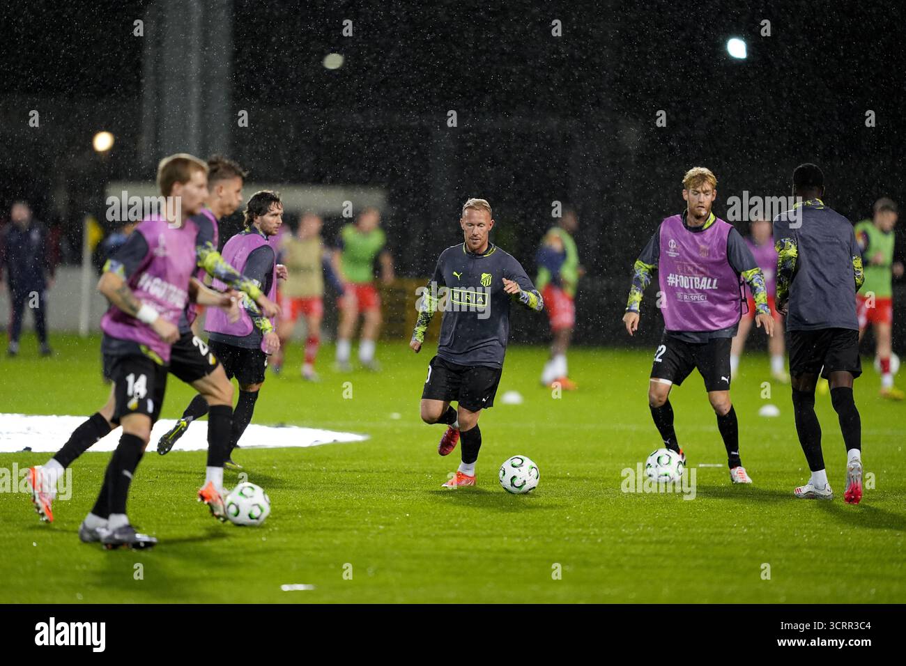 BK Hacken players warm up before the UEFA Conference League match at ...