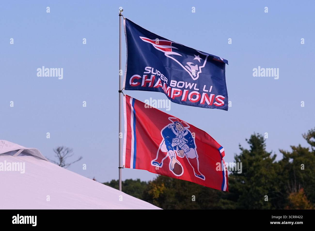 New England Patriots flags fly prior an NFL football game, Sunday, Sept ...