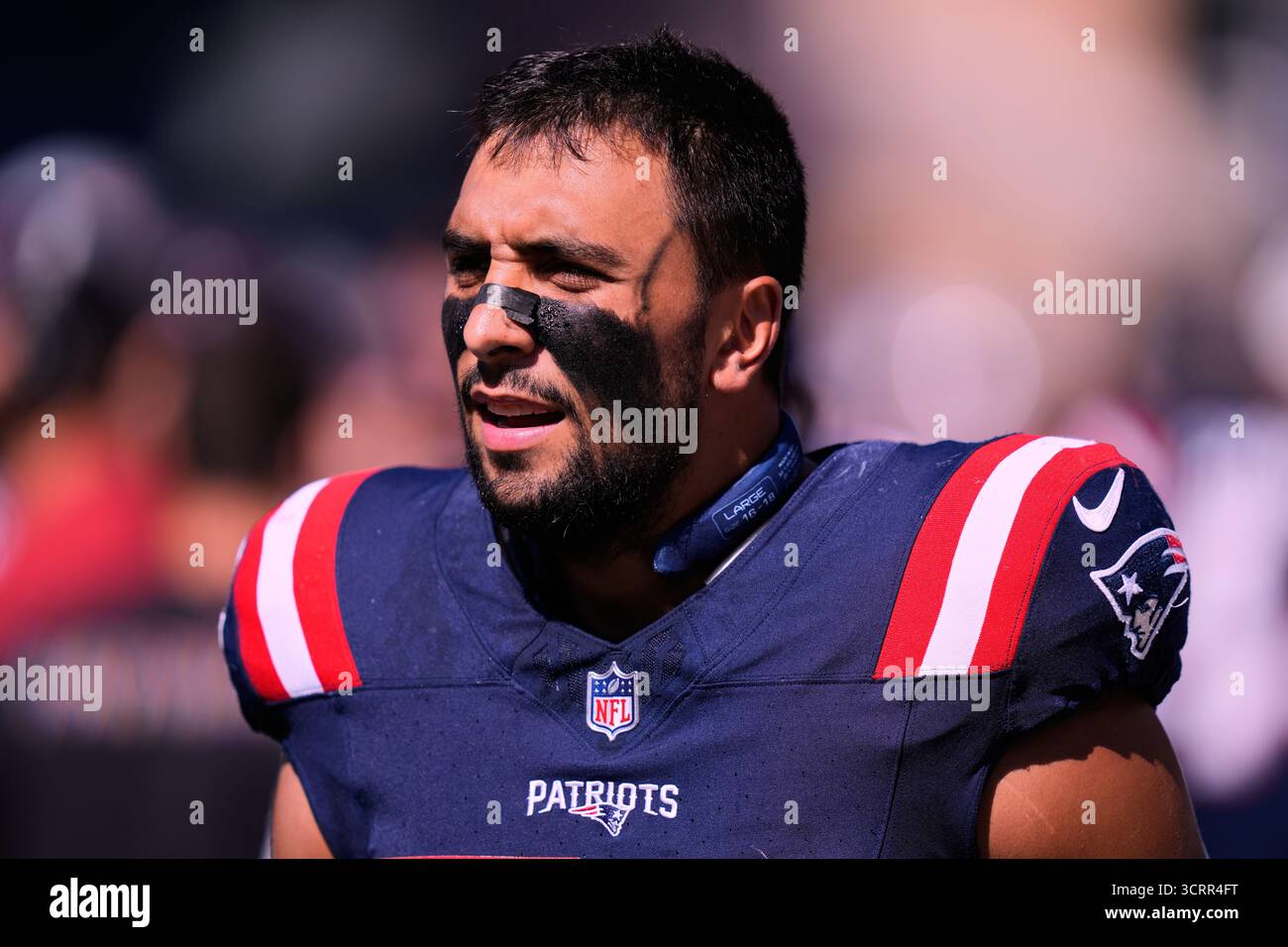 New England Patriots linebacker Christian Elliss (53) during an NFL ...