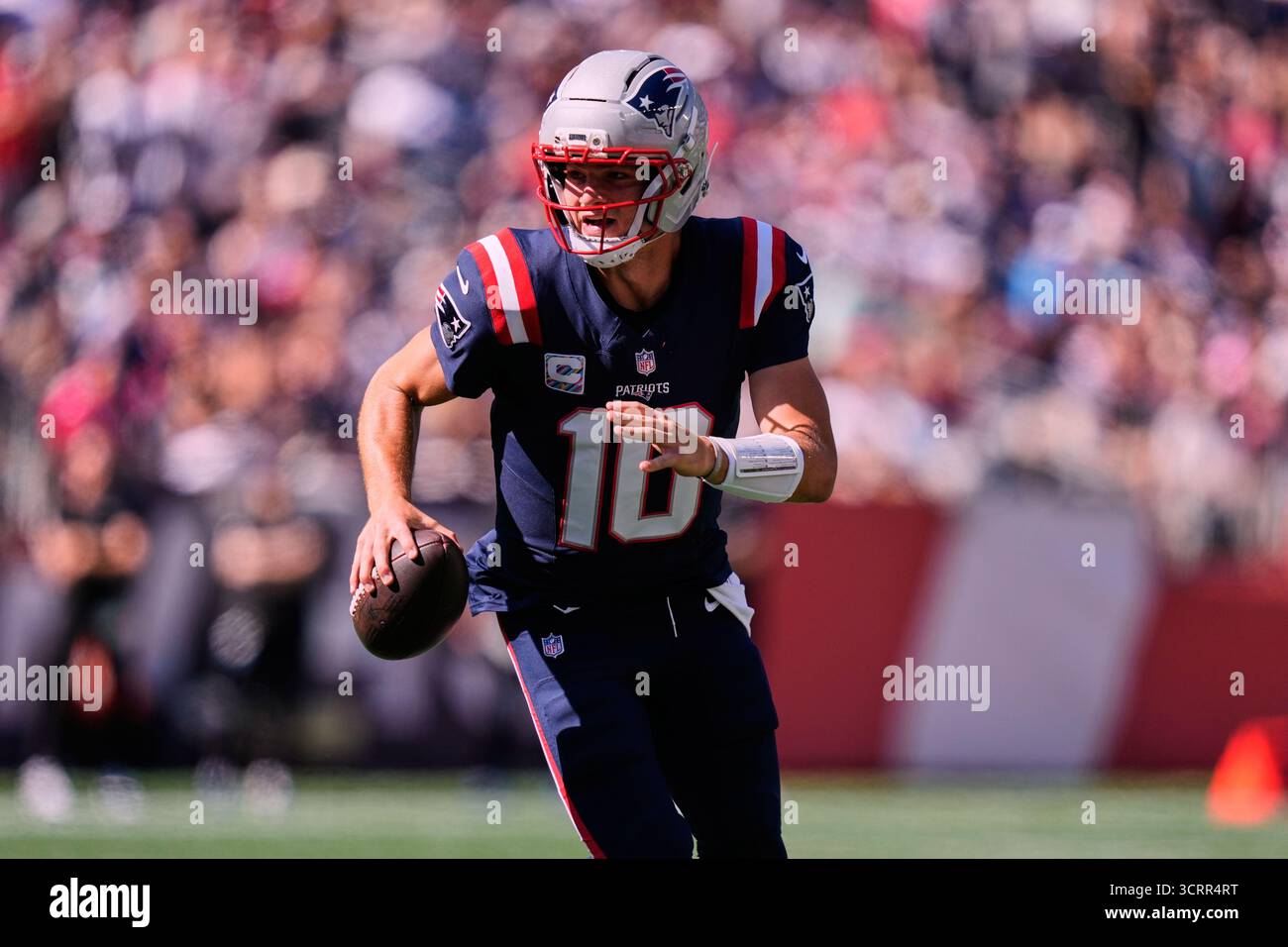 New England Patriots quarterback Drake Maye (10) during an NFL football ...