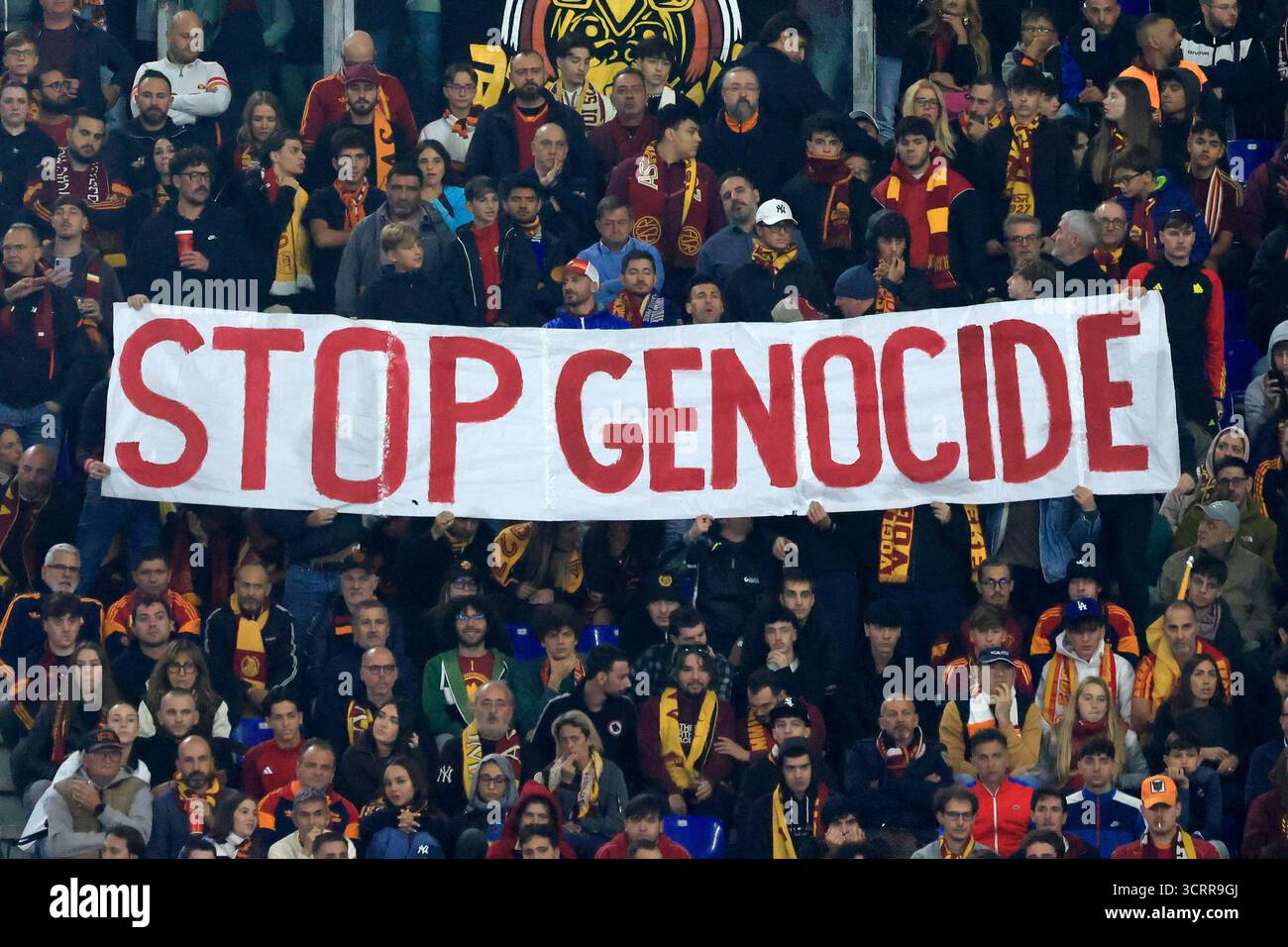 Rome, Italy. 2nd Oct, 2025. RomaÕs fans show a banner reading 'Stop ...