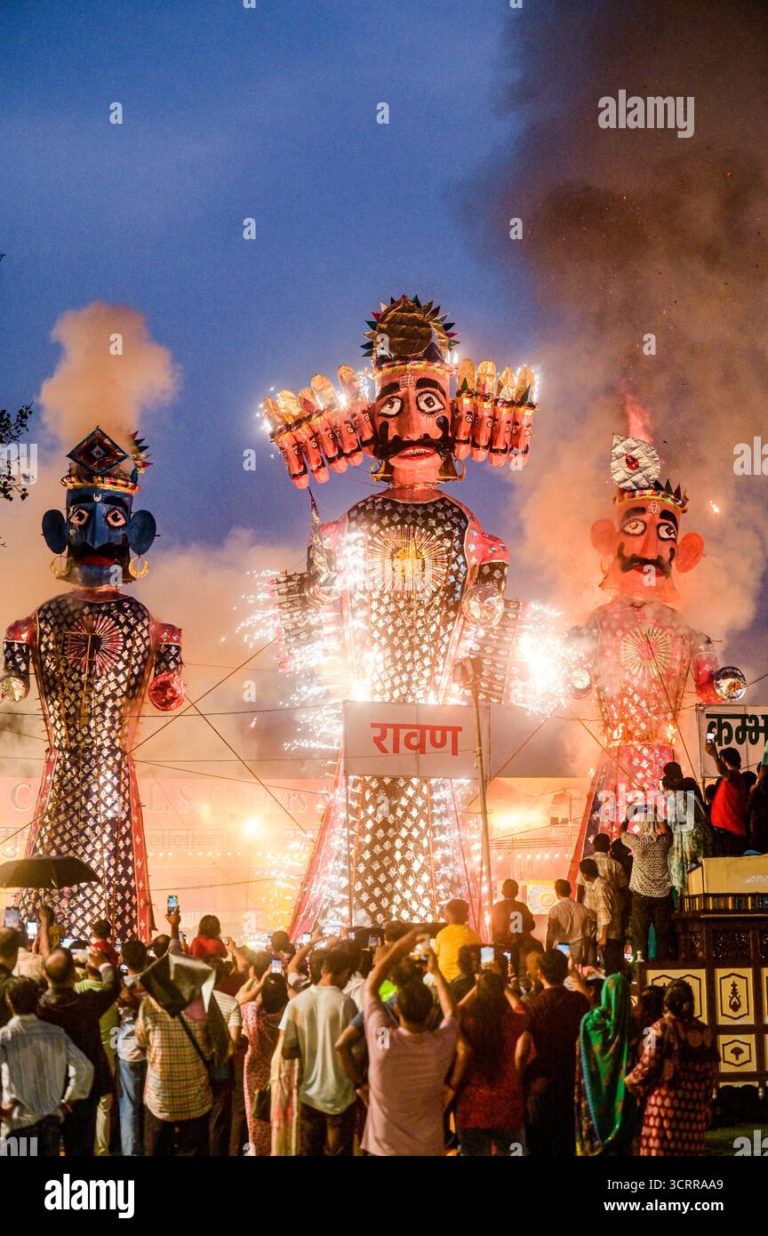 NEW DELHI, INDIA - OCTOBER 2: An effigy of the demon king Ravana goes ...