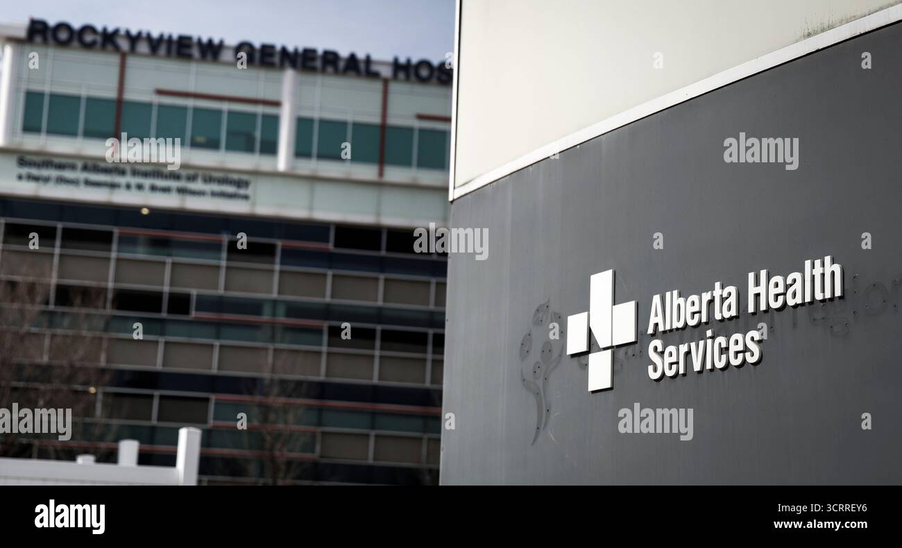 An Alberta Health Services sign is pictured outside the Rockyview ...