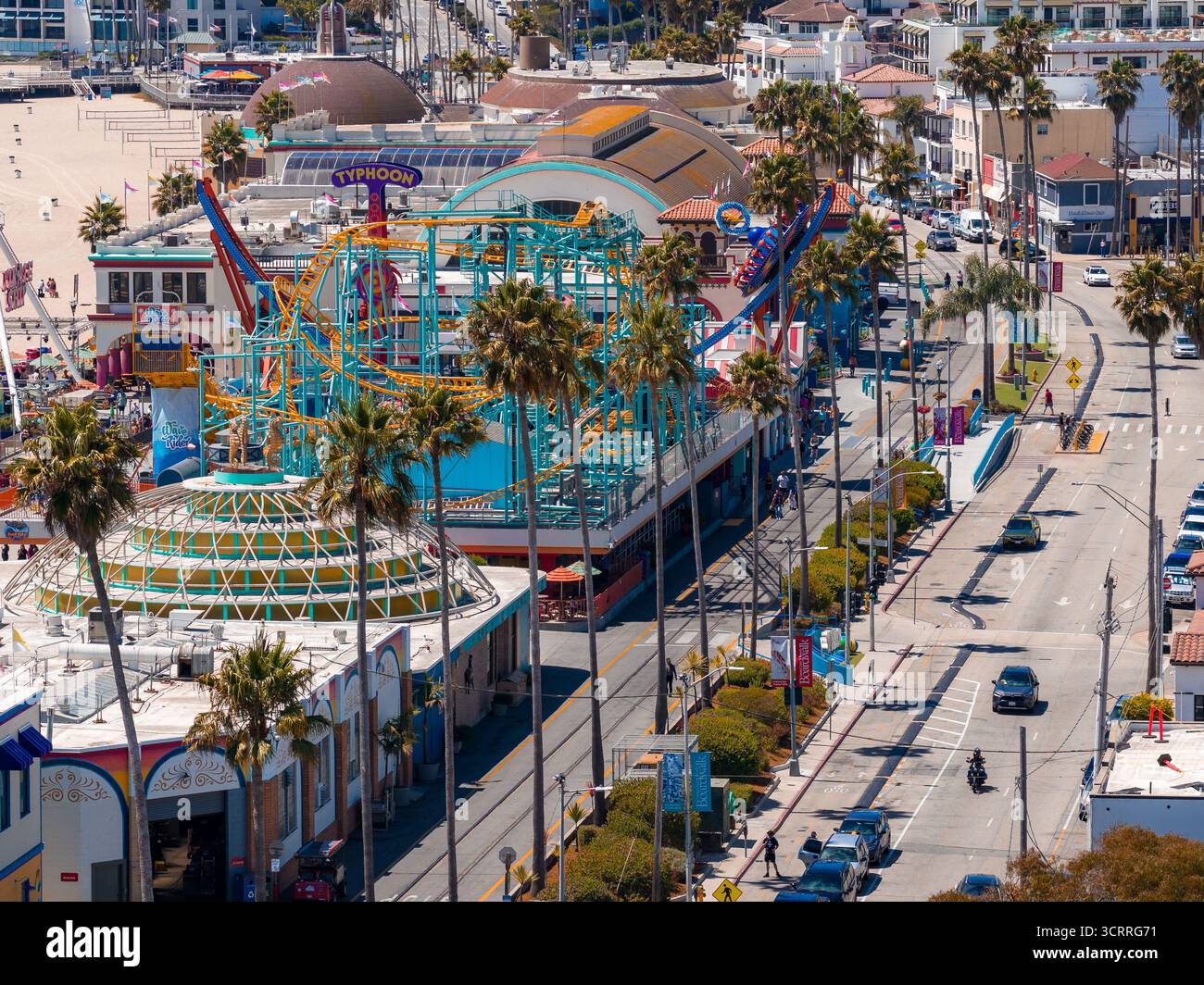 Aerial View of Santa Cruz Beach Boardwalk with Typhoon Rollercoaster ...