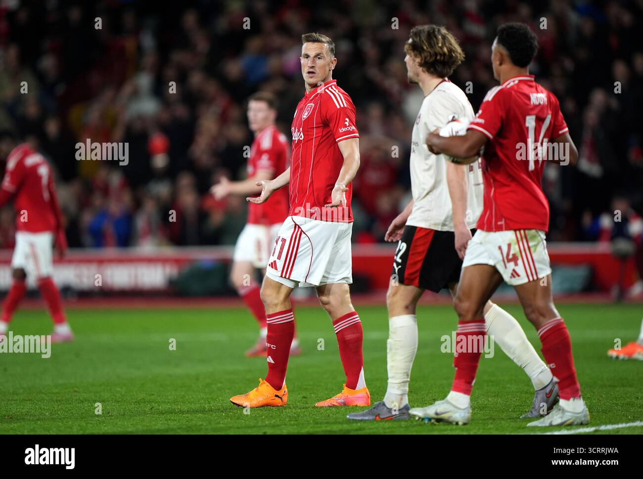 Nottingham Forest's Chris Wood reacts after a goal is called offside ...
