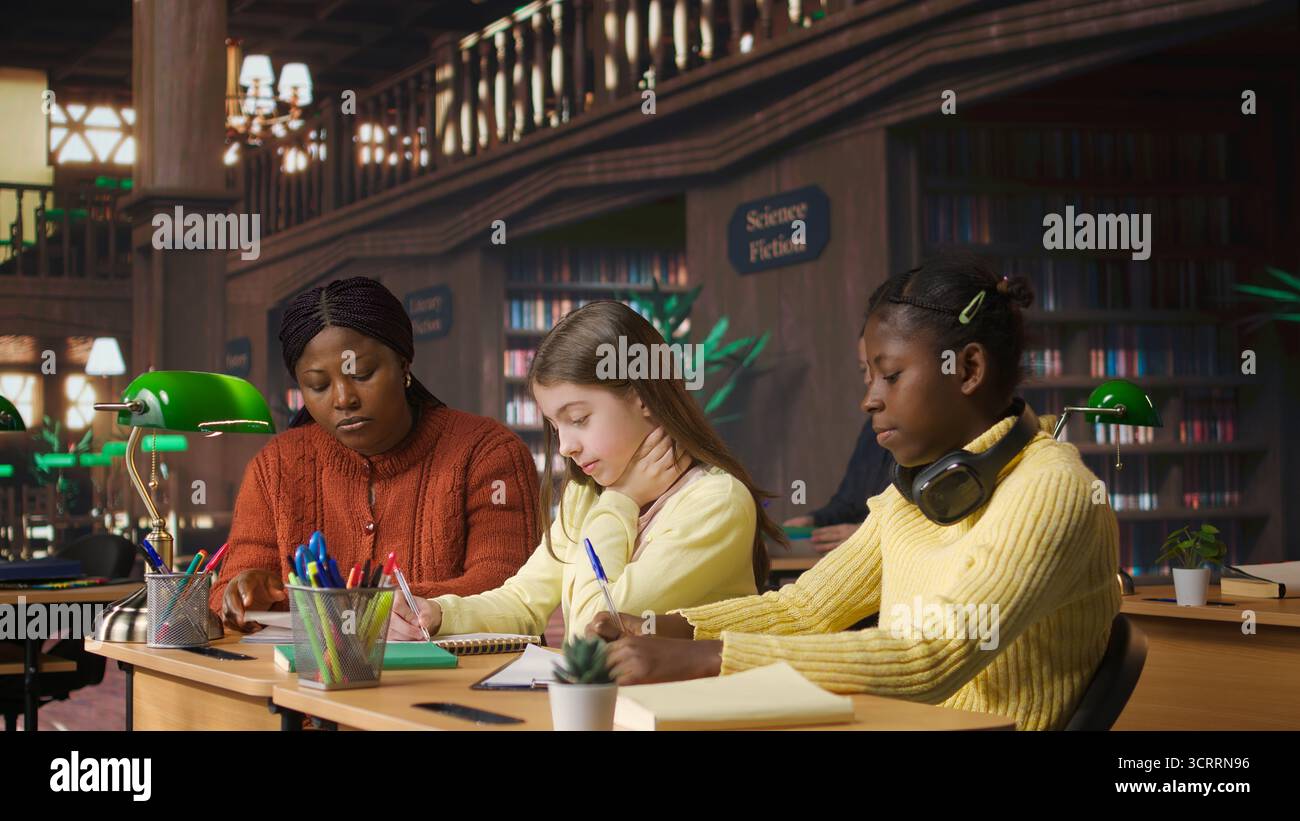 Female teacher engaging with schoolgirls during private lessons ...