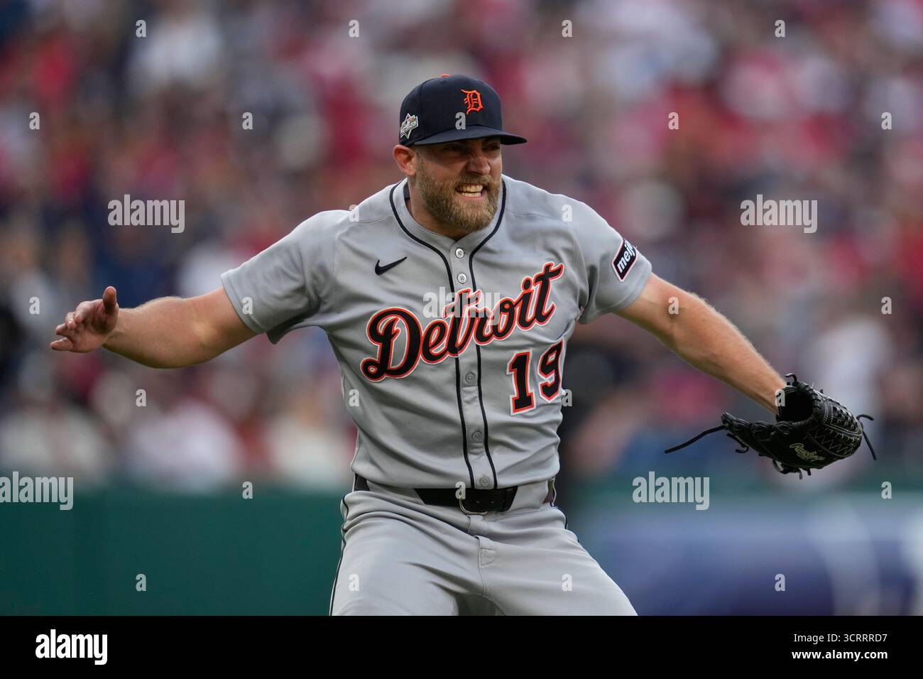 Detroit Tigers relief pitcher Will Vest (19) celebrates after forcing ...