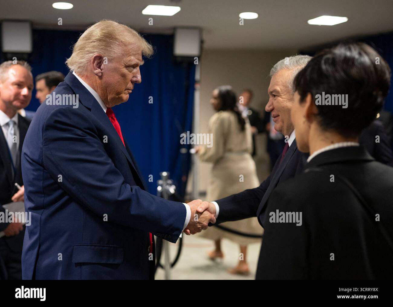 President Donald Trump greets leaders at the United Nations ...