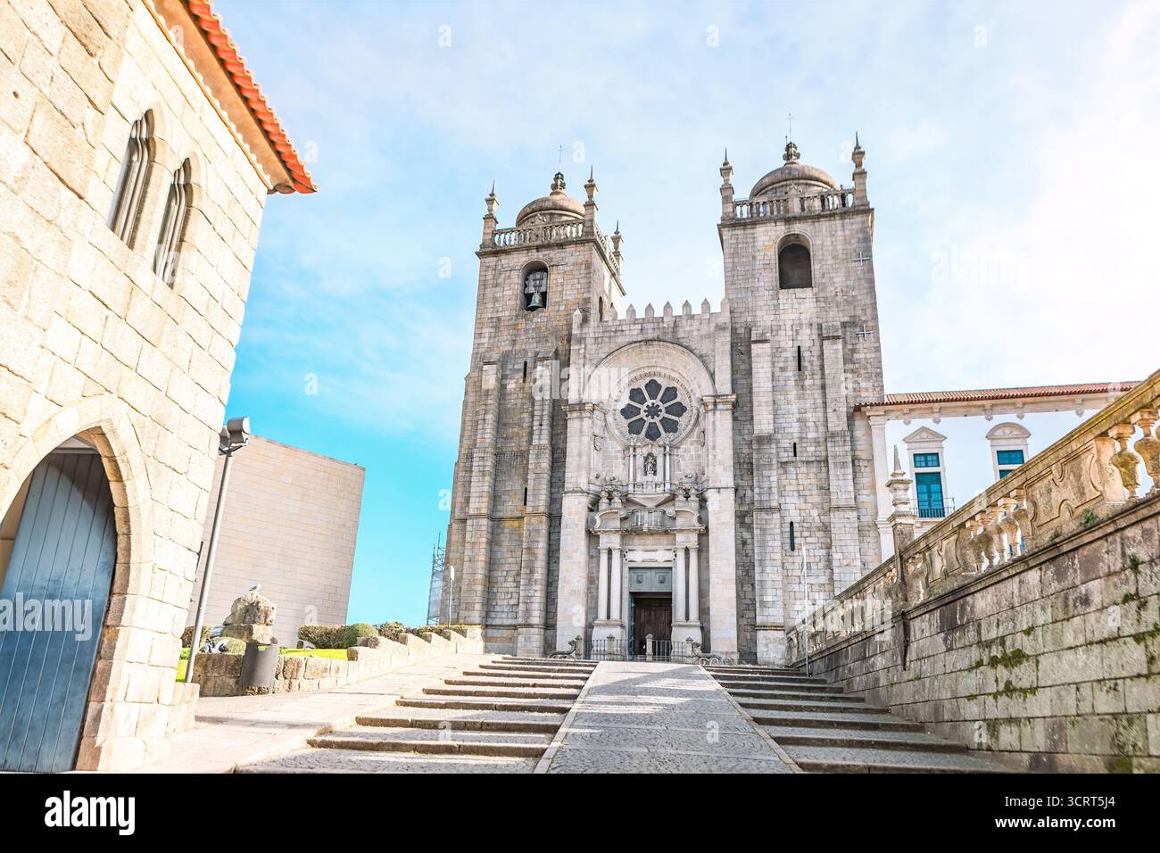 Porto Cathedral, Romanesque structure with towers and prominent rose ...