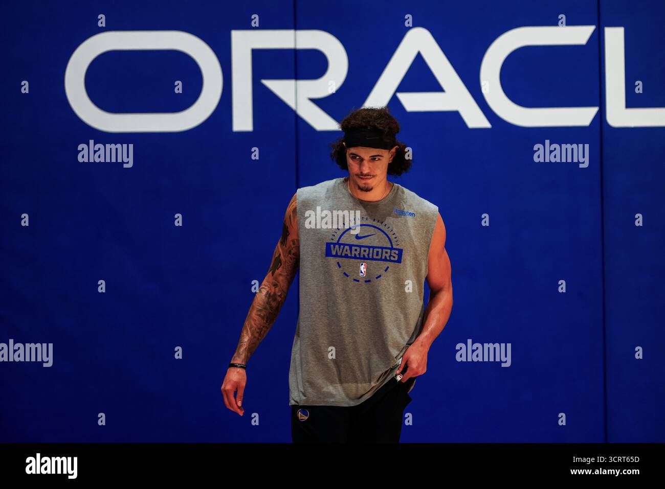 Golden State Warriors forward Gui Santos stands on the court during an ...