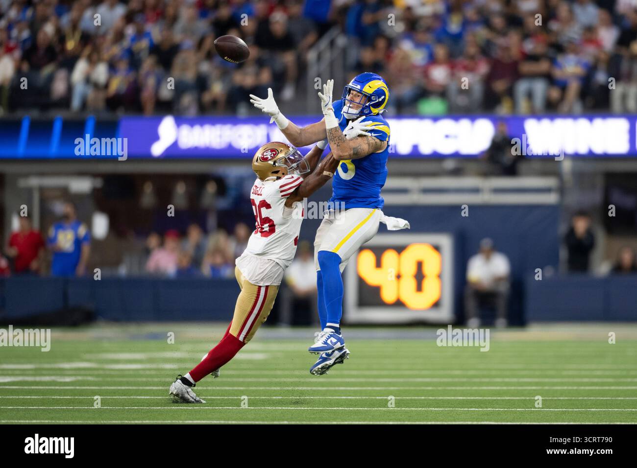 Los Angeles Rams tight end Terrance Ferguson (18) catches the ball over ...