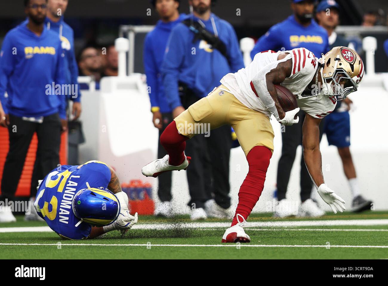 San Francisco 49ers wide receiver Kendrick Bourne, right, runs against ...