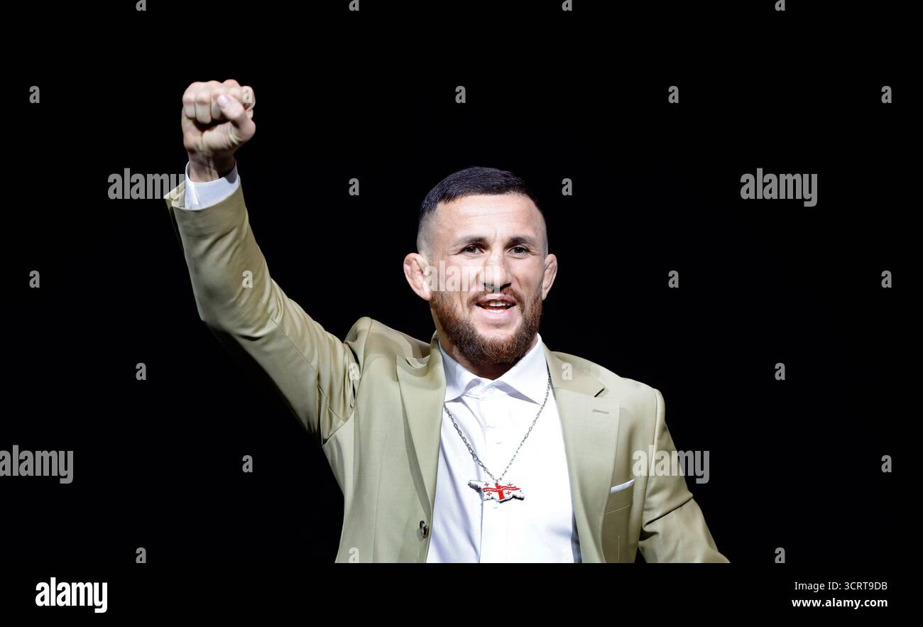 UFC bantamweight champion Merab Dvalishvili, of Georgia, arrives ...