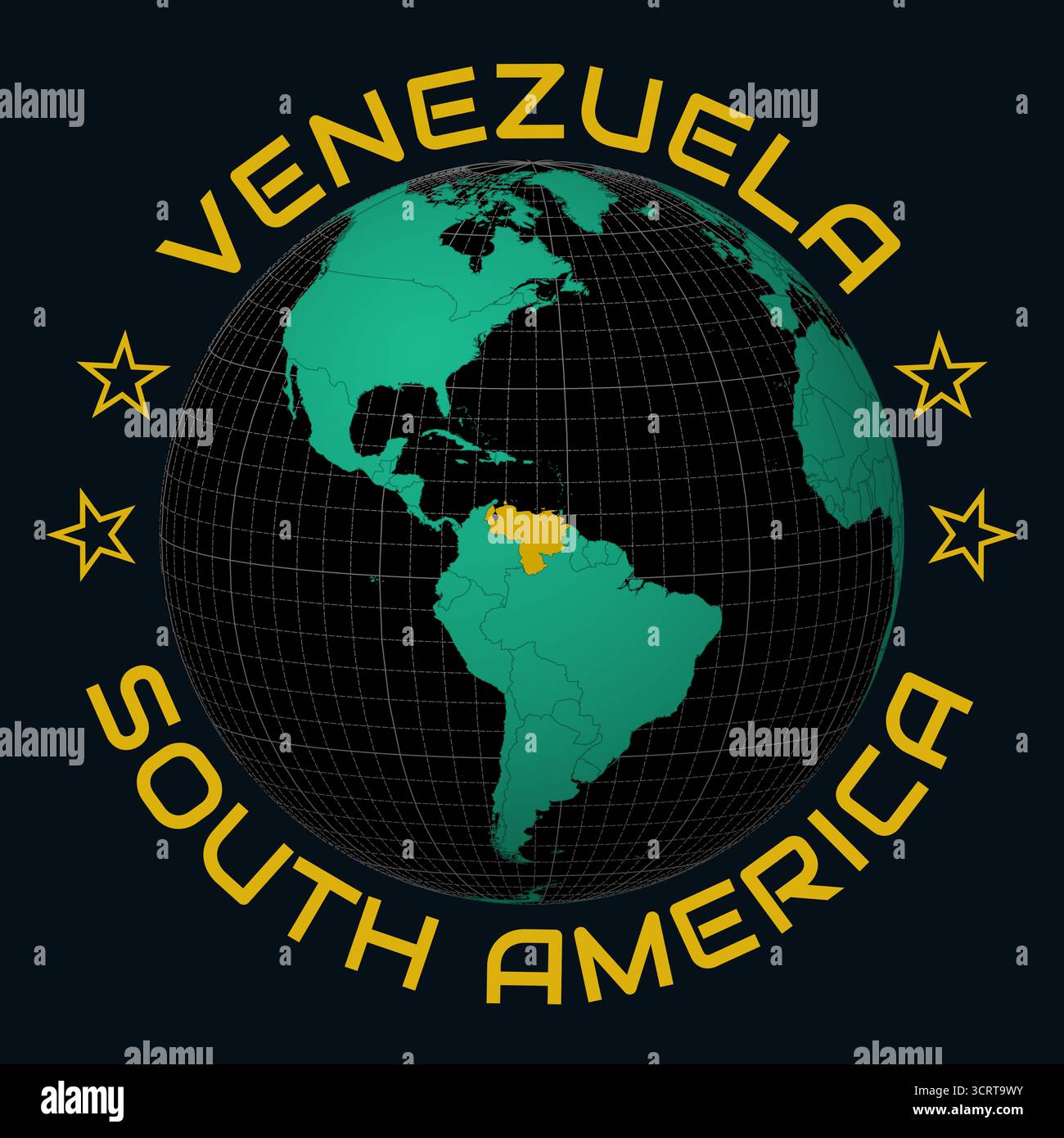 Venezuela on Globe. Round country and continent name text. Country view ...