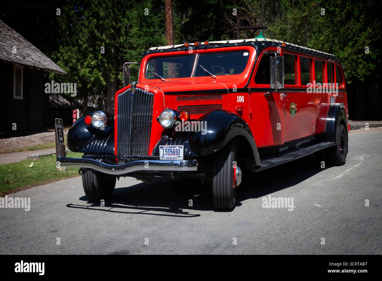 A Glacier National Park Red Bus awaiting passengers at the Lake McDonal ...
