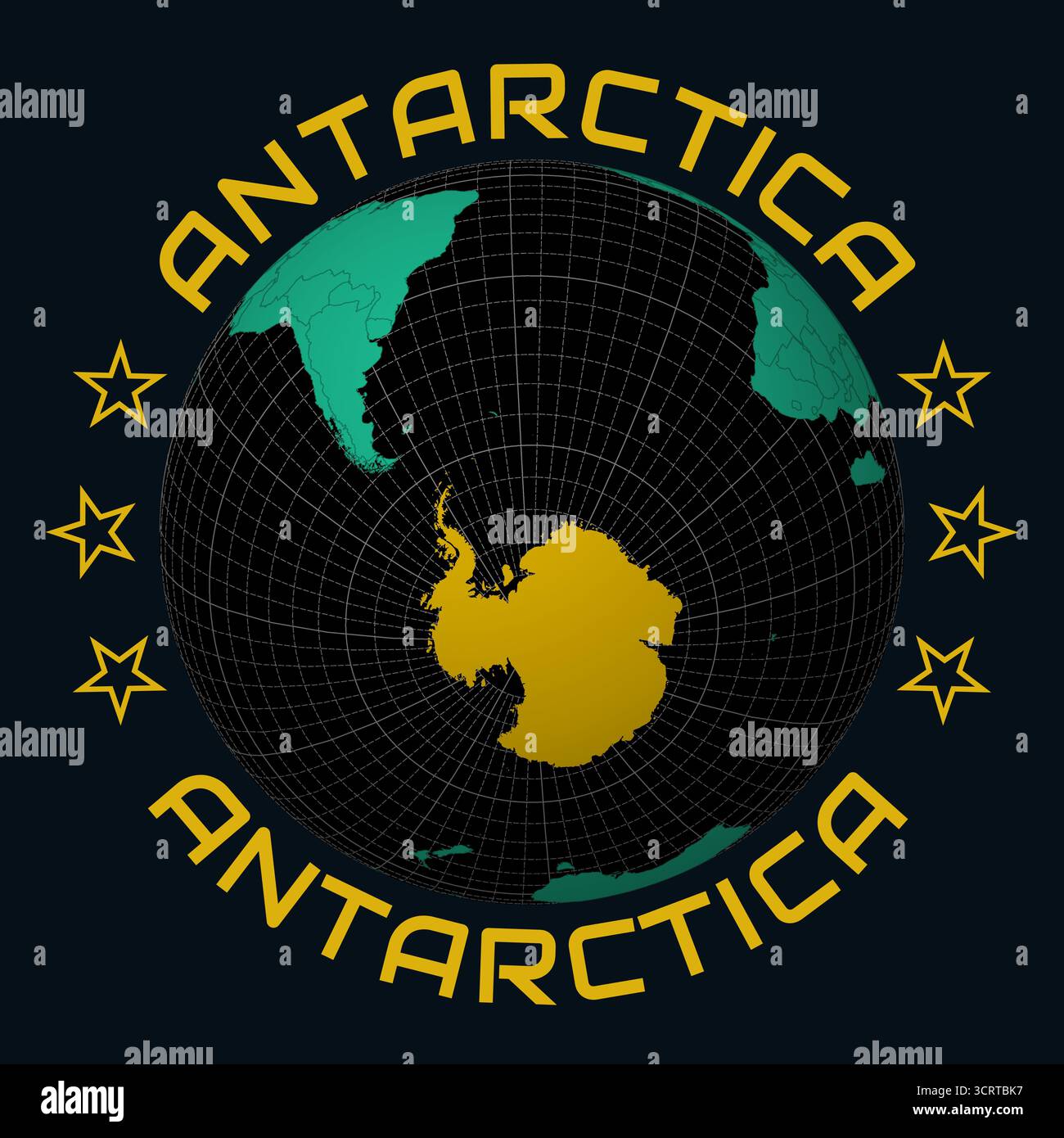 Antarctica on a globe with round continent name text. A continent's ...