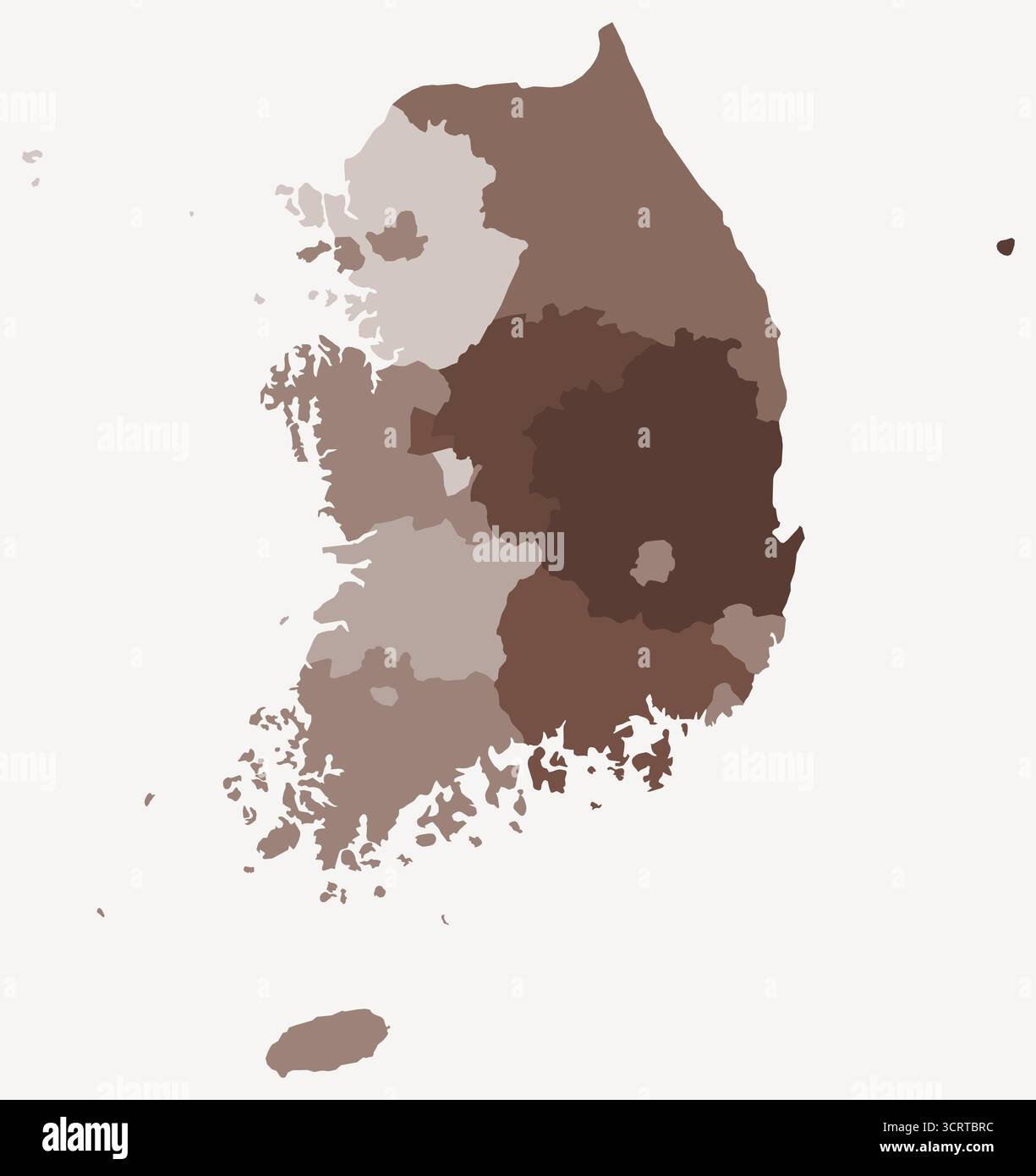 Map of the Republic of Korea with regions. A simple country border map ...