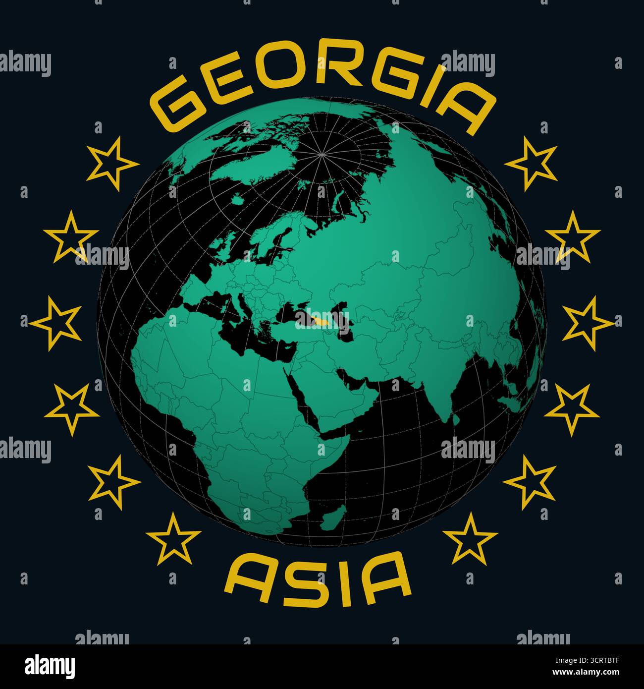 Georgia on Globe. Round country and continent name text. Country view ...