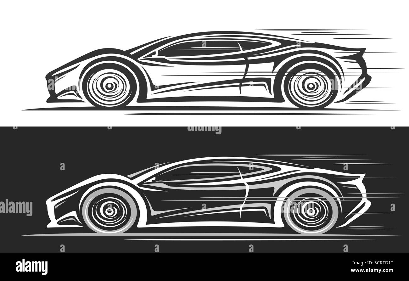 Vector logo for mid-engine Super Car, monochrome automotive banner with ...
