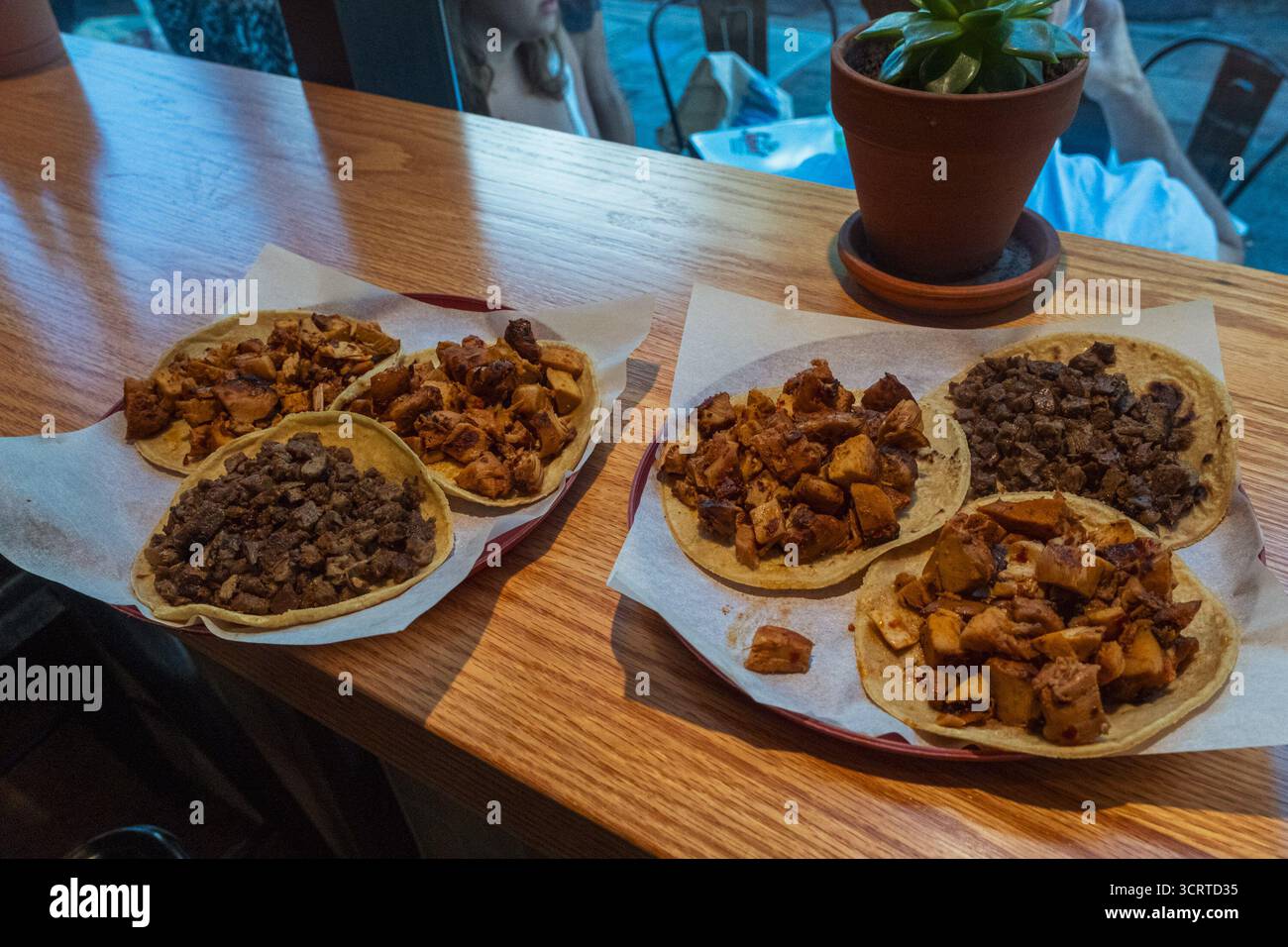 Chicken and beef tacos are photographed during the "SALUD X Maiz De La ...