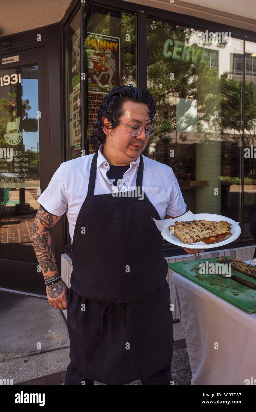Chef Julio Hernandez poses for a portrait with quesadilla during the ...