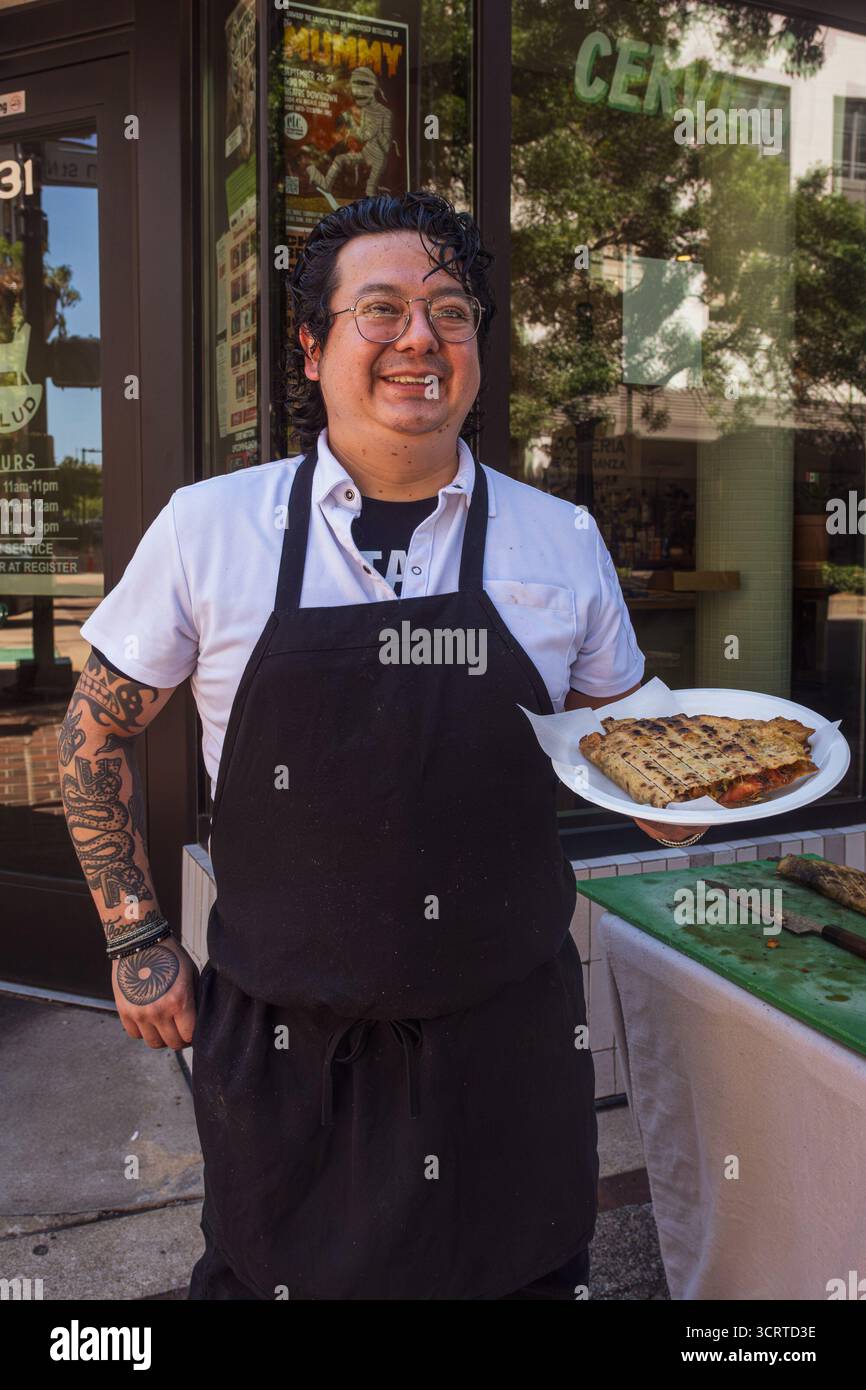 Chef Julio Hernandez poses for a portrait with quesadilla during the ...