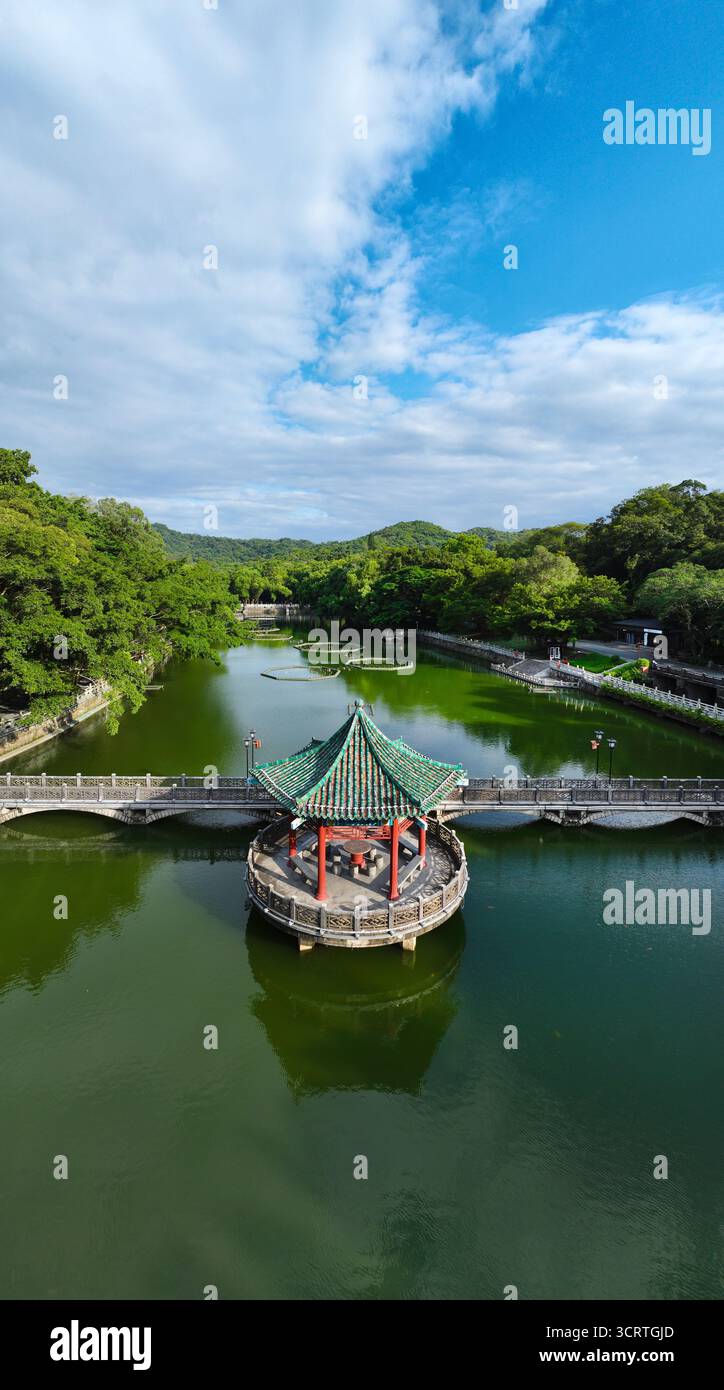 Aerial photography of Chongxu Ancient Temple in Zhumingdong Scenic Area ...