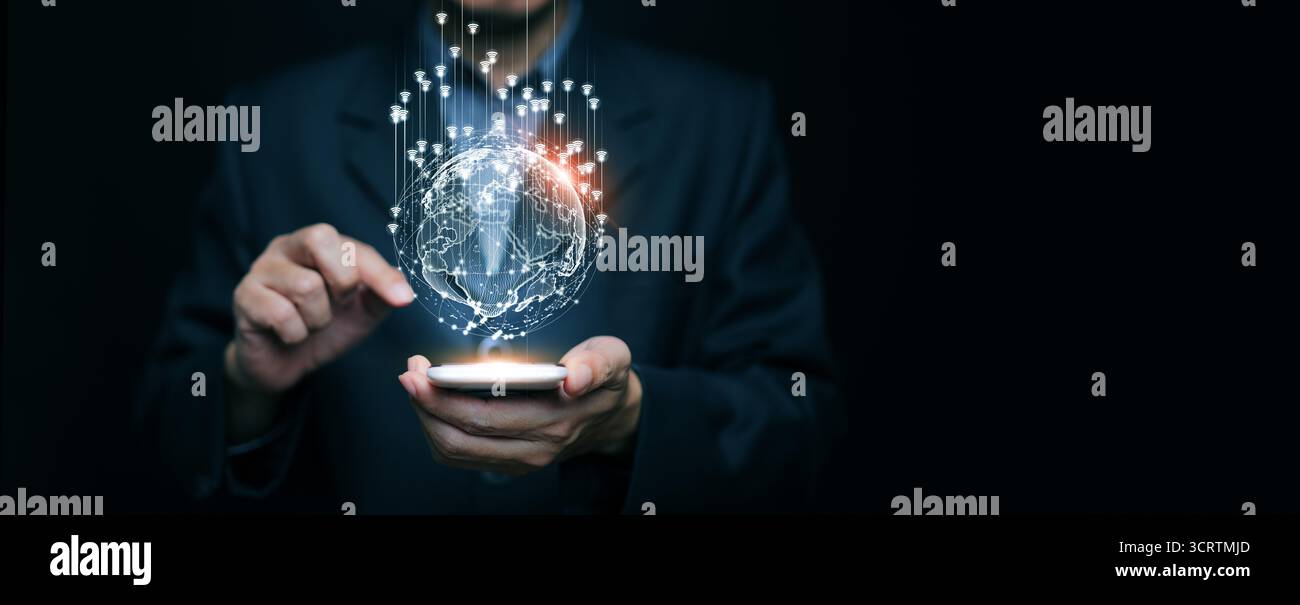 Futuristic technology digital holographic social hi-res stock ...