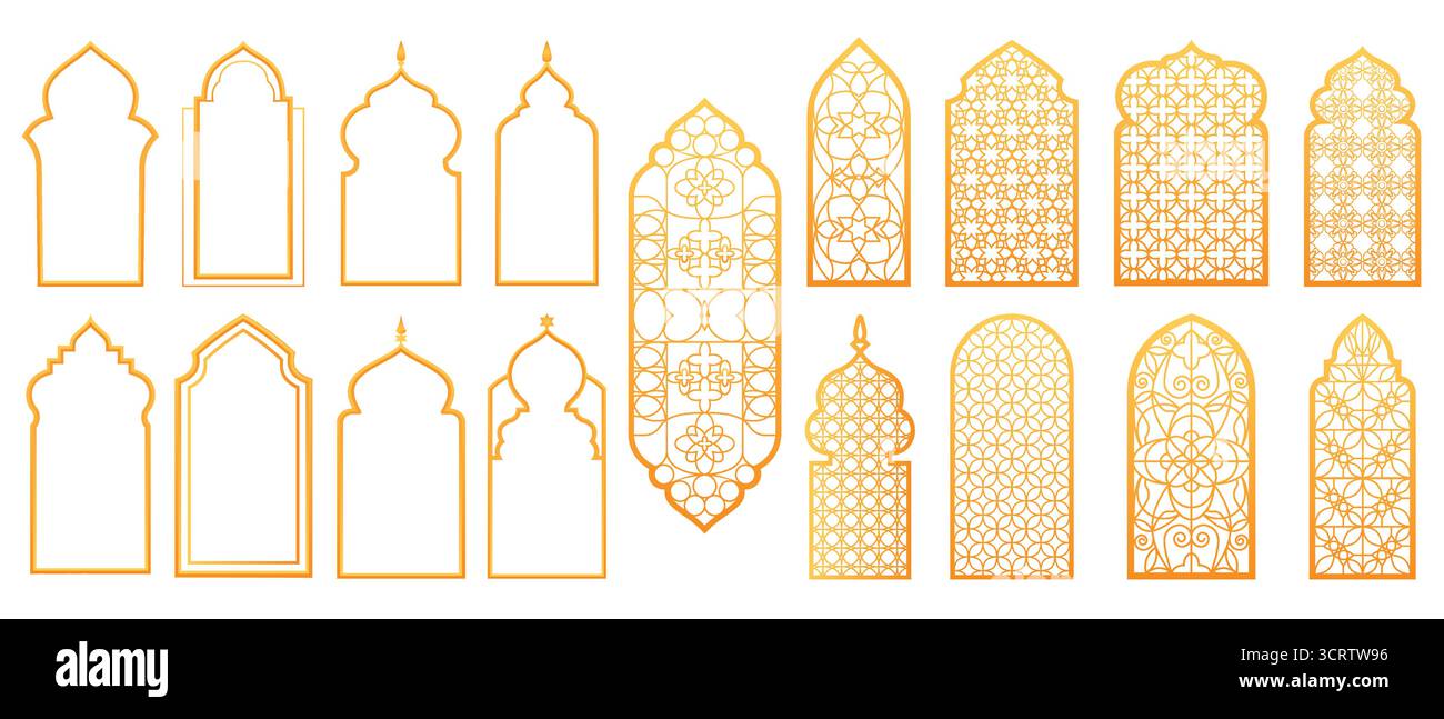 Golden Ramadan arch collection with ornament patterns and iIslamic ...