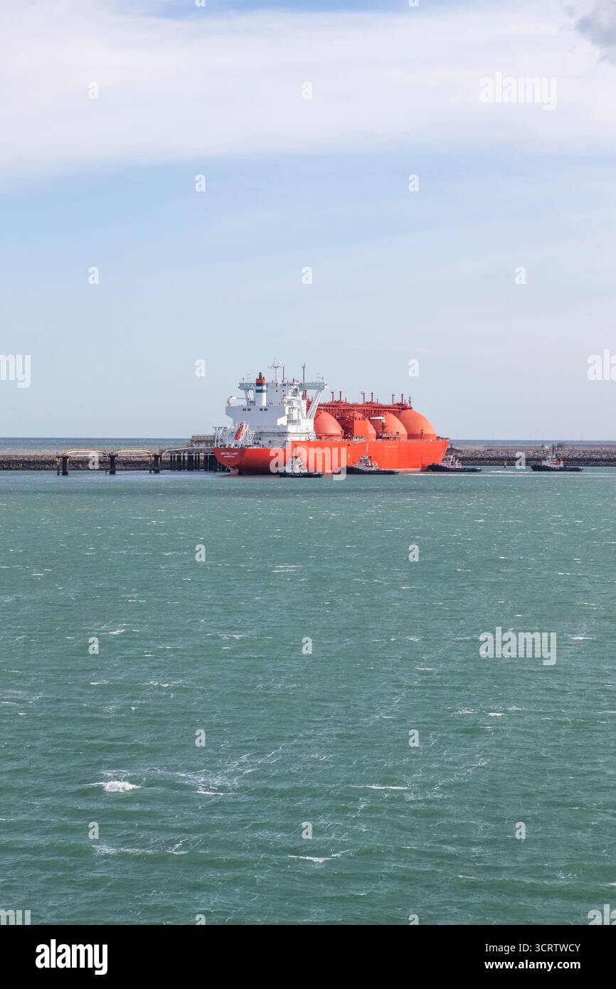 Liquid natural gas (LNG) ship Arctic Lady of Hammerfest, Norway in port ...