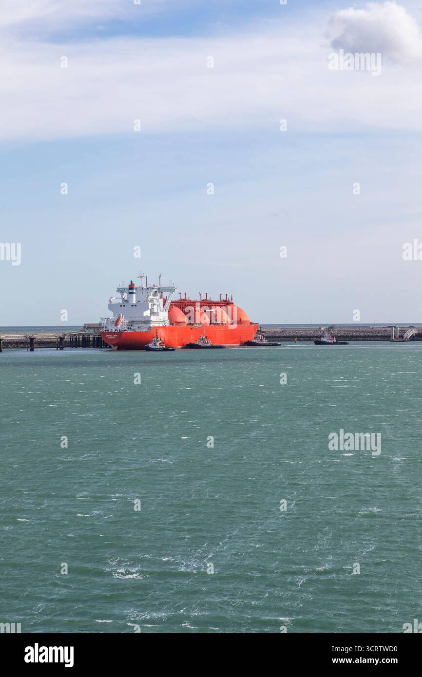 Liquid natural gas (LNG) ship Arctic Lady of Hammerfest, Norway in port ...