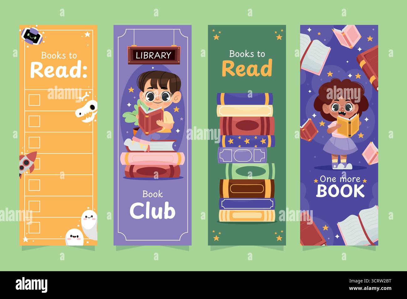 Vertical Bookmarks and Reading Cards for Children’s Library Promotion ...