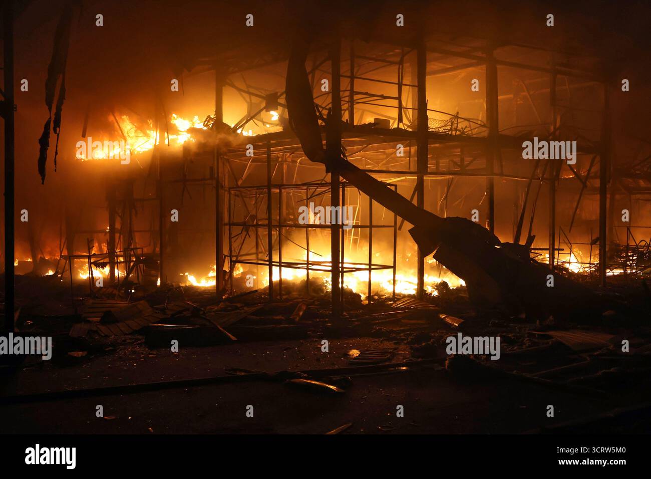 Non Exclusive: Flames engulf pavilions at Barabashovo market after a ...